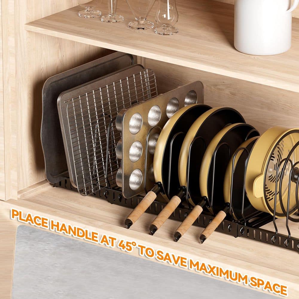 Anqtovp Black Adjustable Expandable Pot and Pan Organizer Rack with 12 ...