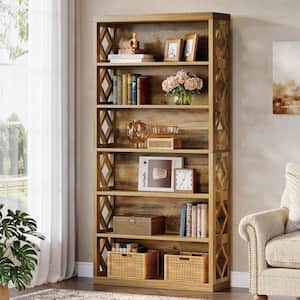 BYBLIGHT Eulas 71 in. Tall Dark Brown Wood 9 Tier Standard Bookcase with Interior Shelves, Open ...