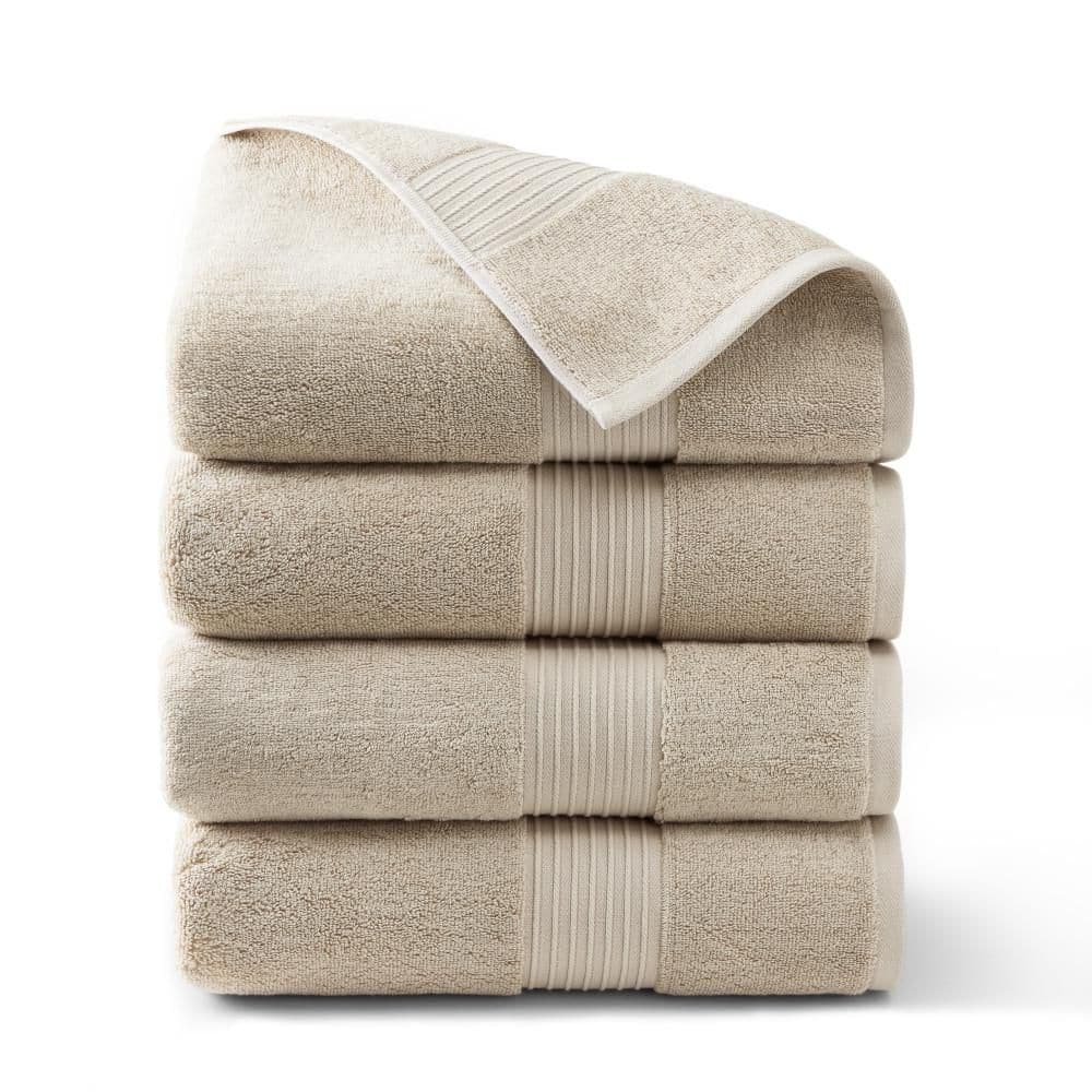 TOWN & COUNTRY LIVING Solid Dobby Border 30 in. x 58 in. Beige Cotton ...