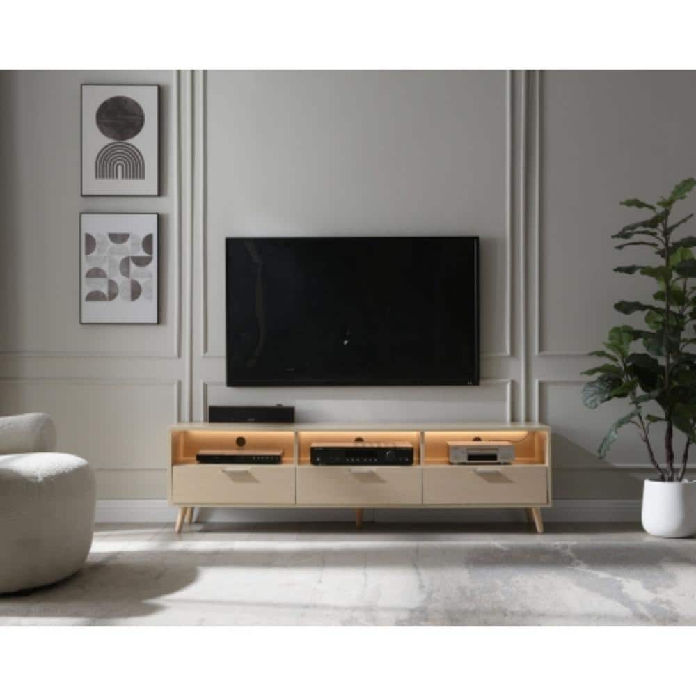 Clihome Brown Wood LED TV Stand Entertainment Center Media Console TV ...