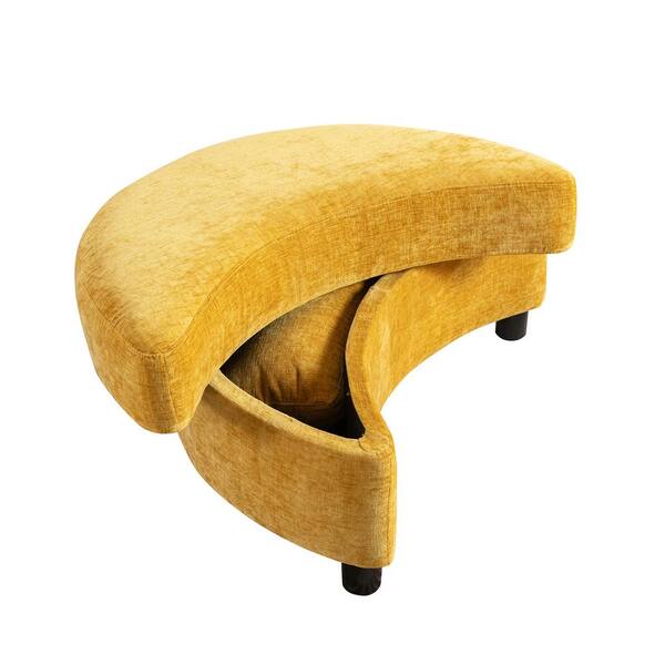 17.3"H X 32.7" W X18.9"D Mustard Chenille Upholstered Half Crescent ...