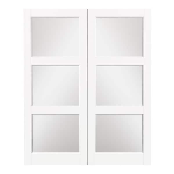 TENONER 56 in. x 80 in. 3 Lite, MDF Composite, White Primed, Frosted ...