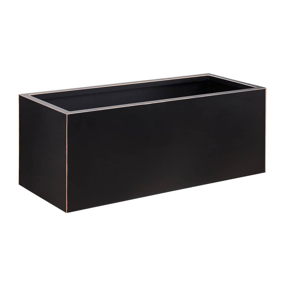 Wallowa Long Box Metal Rectangular Black Planter with Drainage Hole and ...