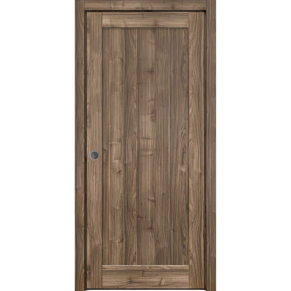 Sartodoors 24 in. x 96 in. 1 Panel Walnut Finished Solid MDF Sliding ...