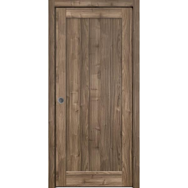 Sartodoors 42 in. x 96 in. 1 Panel Walnut Finished Solid MDF Sliding ...