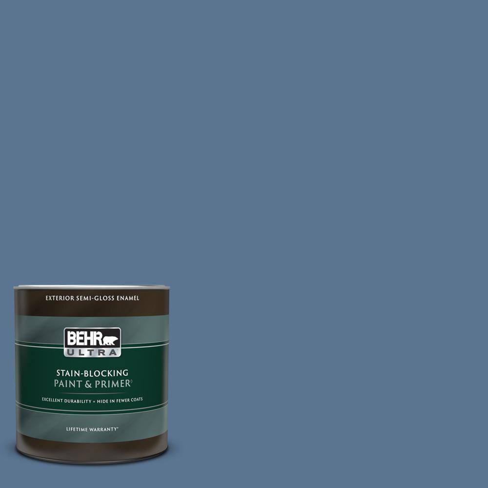BEHR ULTRA 1 qt. #PPU14-18 Laguna Blue Semi-Gloss Enamel Exterior Paint ...