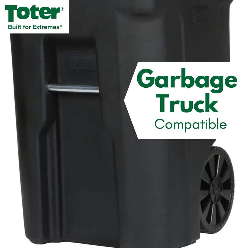 Toter 64 Gallon Black Rolling Outdoor Garbage/Trash Can with Wheels and ...