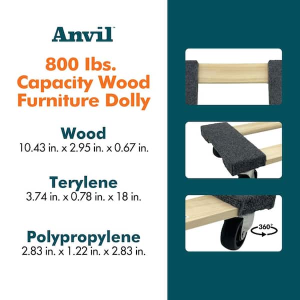 Anvil 800 lbs. Capacity 18 in. Wood Furniture Dolly HDWD002 - The Home ...