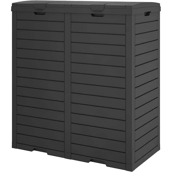 WTVWTV 31 in. W x 16 in D x 34 in. H Black Resin Trash Can Storage ...