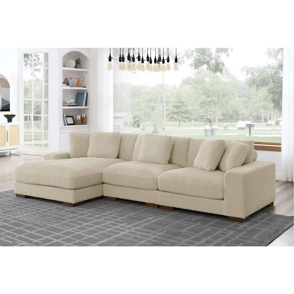 Monland 125 in. Square Arm Polyester Corduroy Upholstery L-Shaped ...