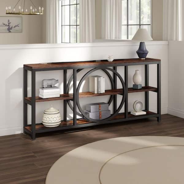 Benjara Modern 11.75 in. Black Rectangle Wood Console Table with 3-Tier ...