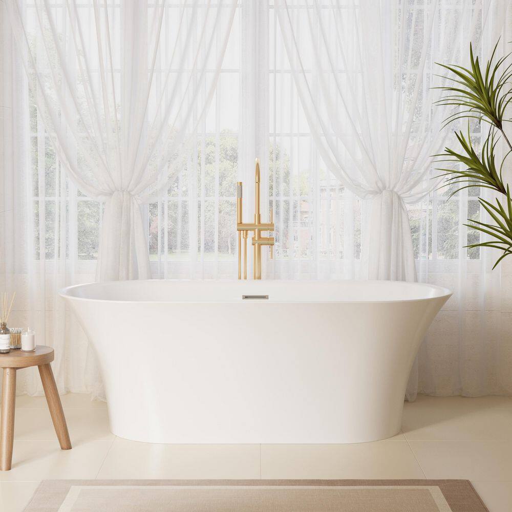 ANGELES HOME 67 in. x 31.5 in. 100% Pure Virgin Acrylic Freestanding Soaking Bathtub with Center ...