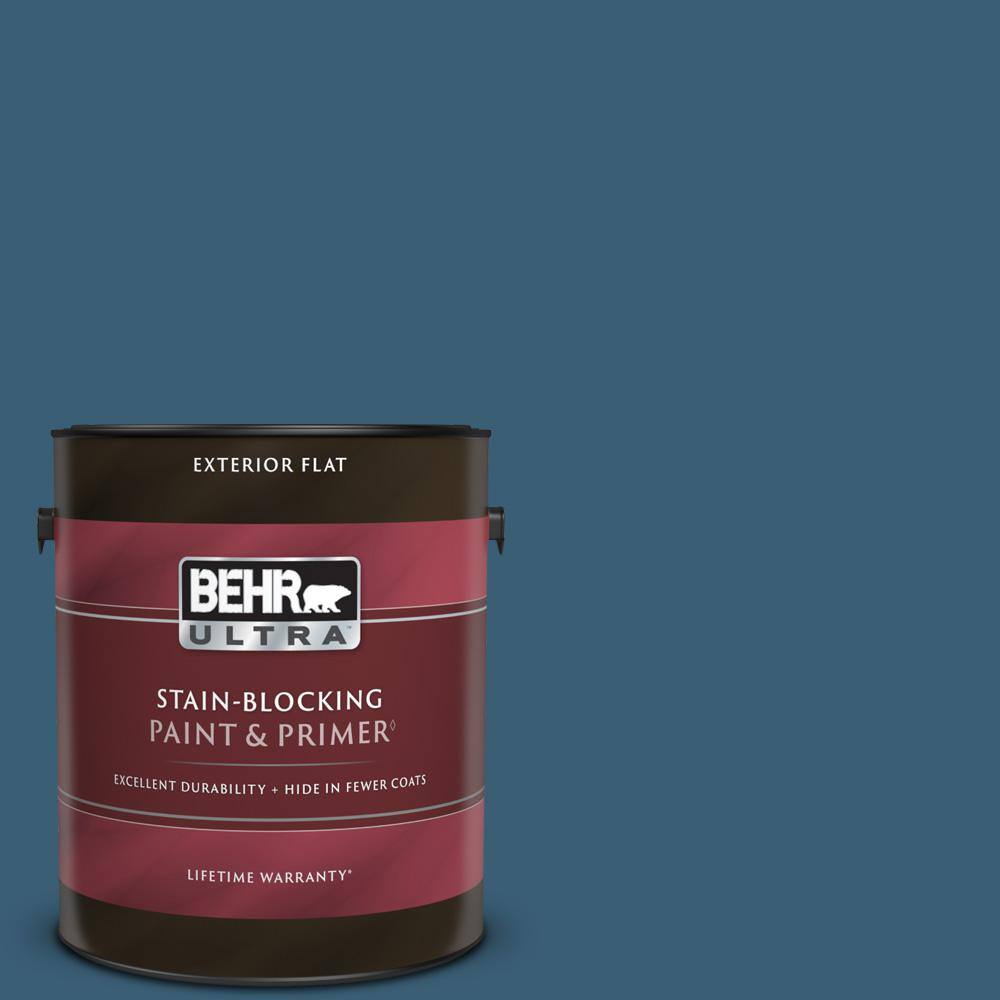 BEHR ULTRA 1 gal. #S490-7 Superior Blue Flat Exterior Paint & Primer ...