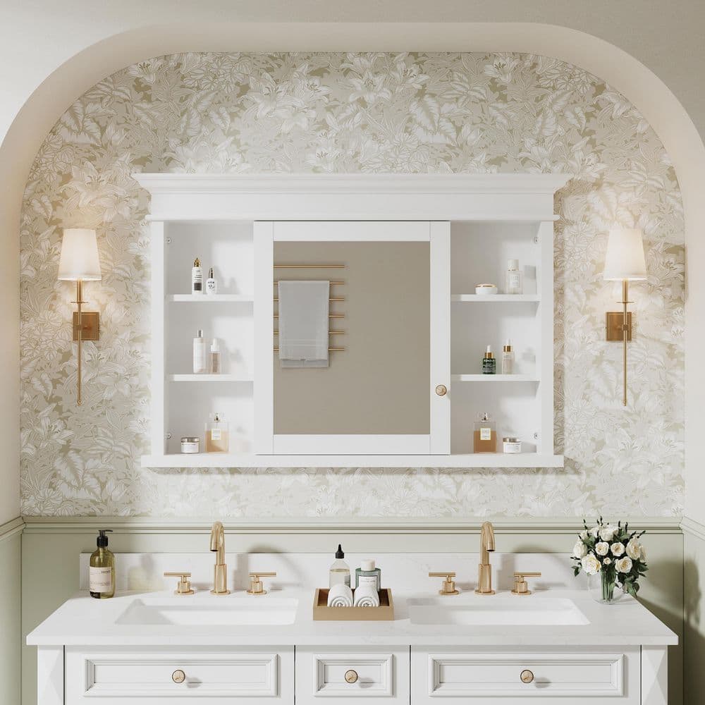 ANGELES HOME 48 in. W x 32 in. H Recessed Mount Rectangular Wood ...