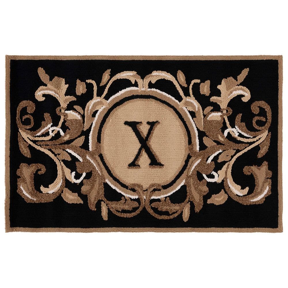 SAFAVIEH Monogram Black/Brown 3 ft. x 4 ft. "X" Floral Leaf Indoor ...