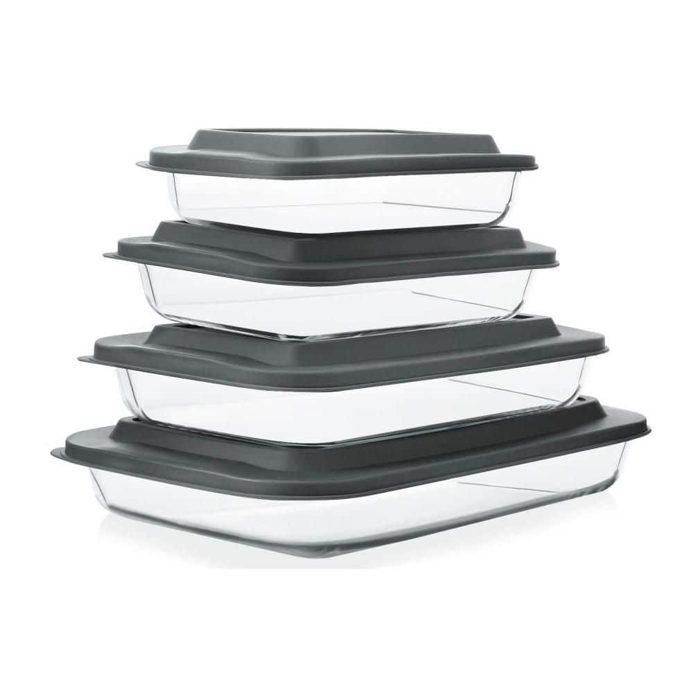 Wudkey 4-Piece Deep Glass Baking Dish Set with Gray Plastic lids ...