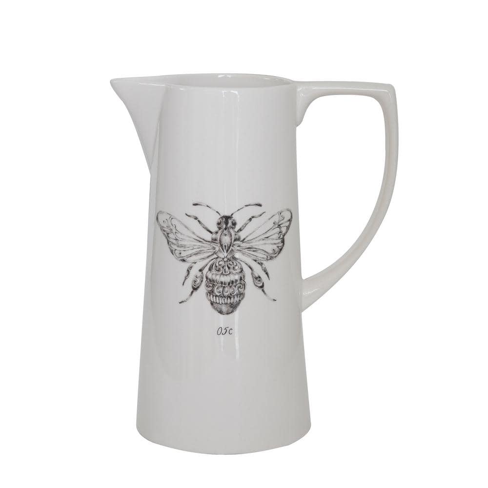 Storied Home 64 fl. oz. White Ceramic Pitcher with Bee Image DA6088 ...