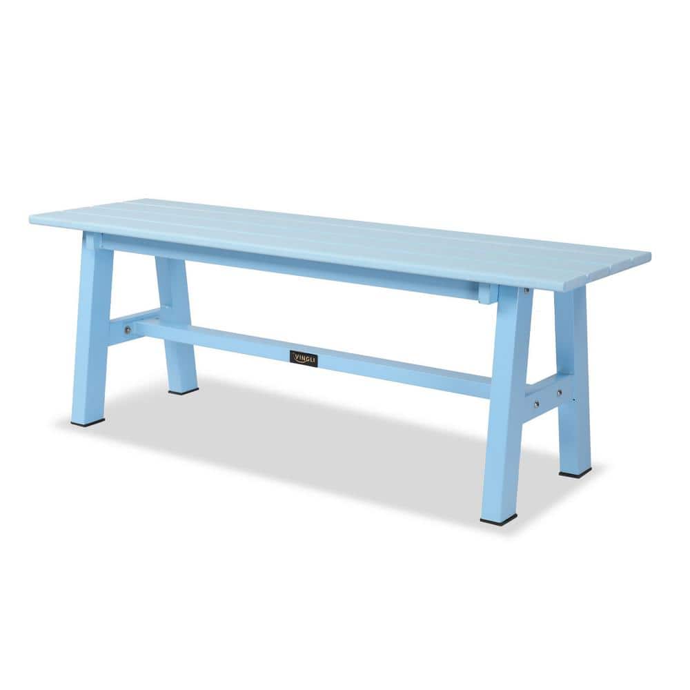 VINGLI 47 in. 2-Person Blue Plastic Outdoor Bench HDPE Patio Garden ...