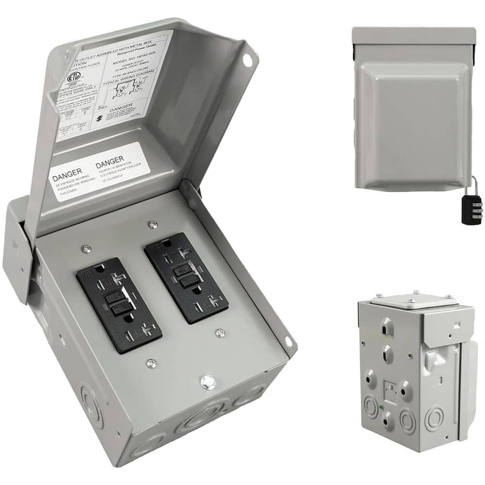 HIITIO Dual 20A GFCI Weatherproof Outdoor Outlet Box, Lockable ETL ...