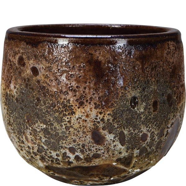 5 qt. Decorative Ceramic Planter Sphere Ceramic Planter - Volcanic Rust ...
