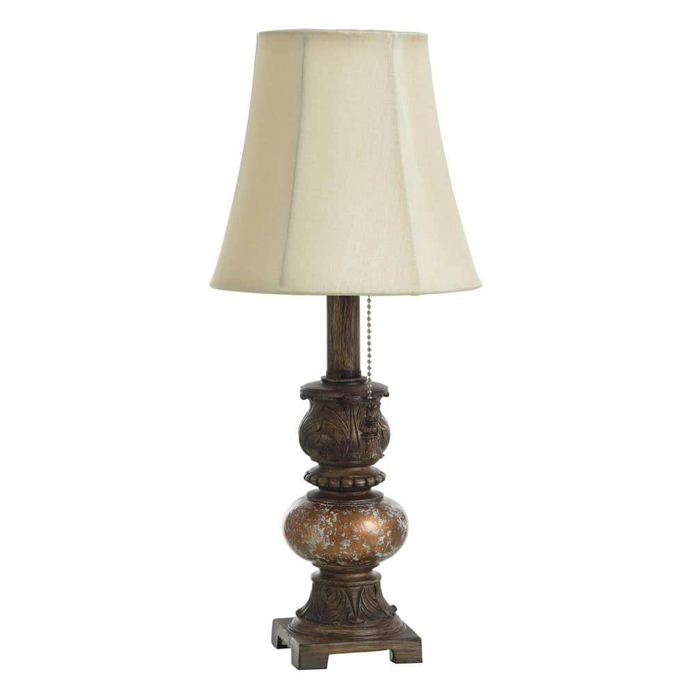 StyleCraft Trieste 18 in. Brown Table Lamp with Cream Fabric Shade L1 ...