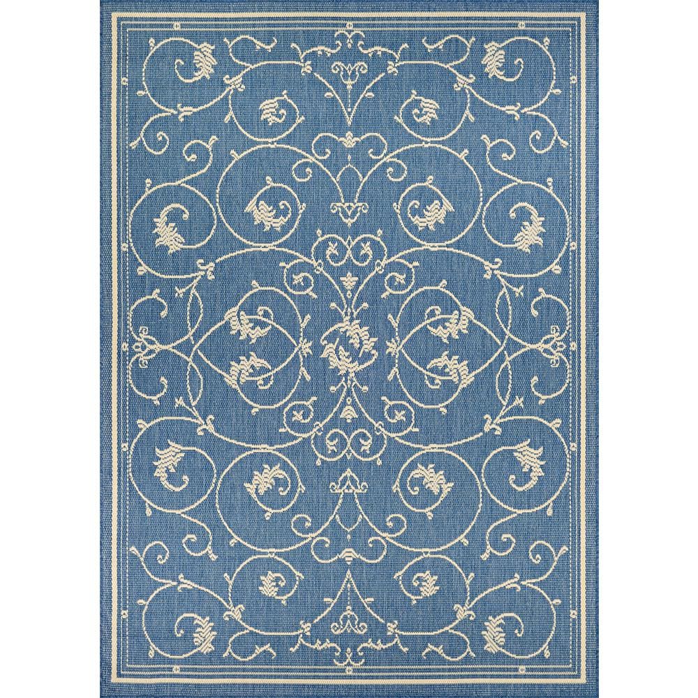 Couristan Recife Veranda Ivory-Blue 5 ft. x 8 ft. Flatwoven Floral ...