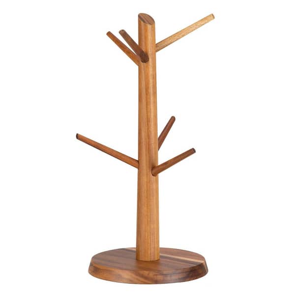 Anqtovp 6-Hook Natural Wood Mug Tree Organizer Easy Assembly Countertop ...