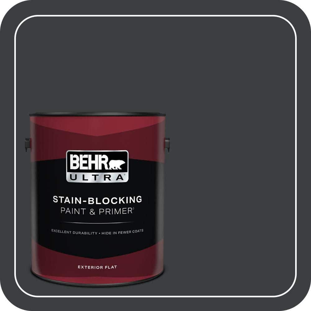BEHR ULTRA 1 gal. #ECC-25-3 Obsidian Stone Flat Exterior Paint & Primer ...