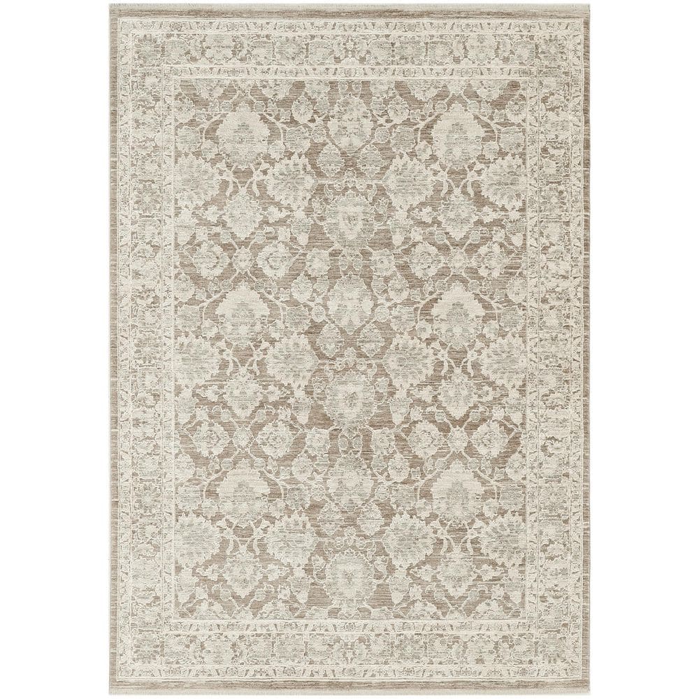 Nourison Outlines Ivory Mocha 5 ft. x 7 ft. Medallion Traditional Area ...