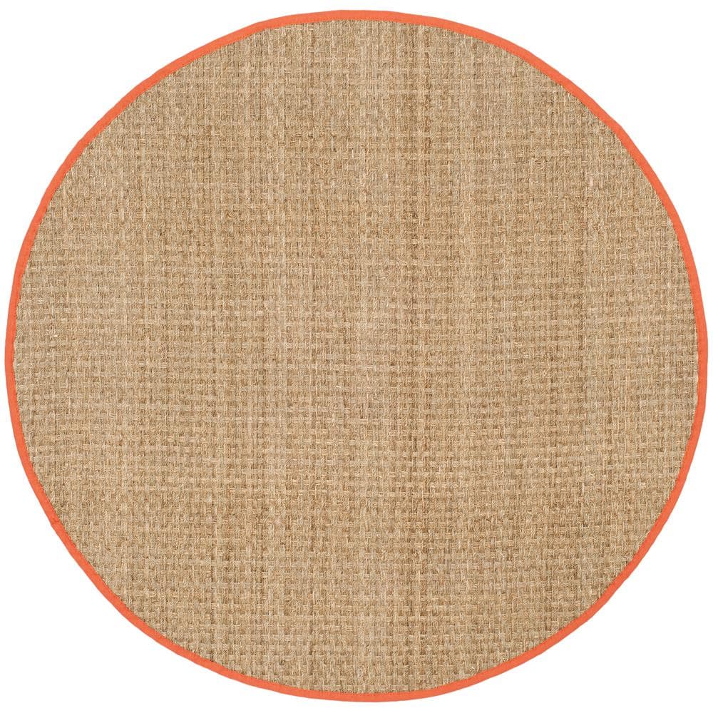 SAFAVIEH Natural Fiber Natural/Rust 6 ft. x 6 ft. Border Woven Round ...