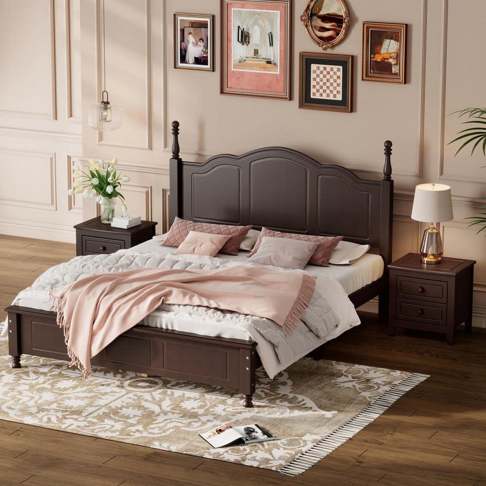 Noble House Soren 3-Piece Walnut Wood Frame Queen Size Bedroom Set ...