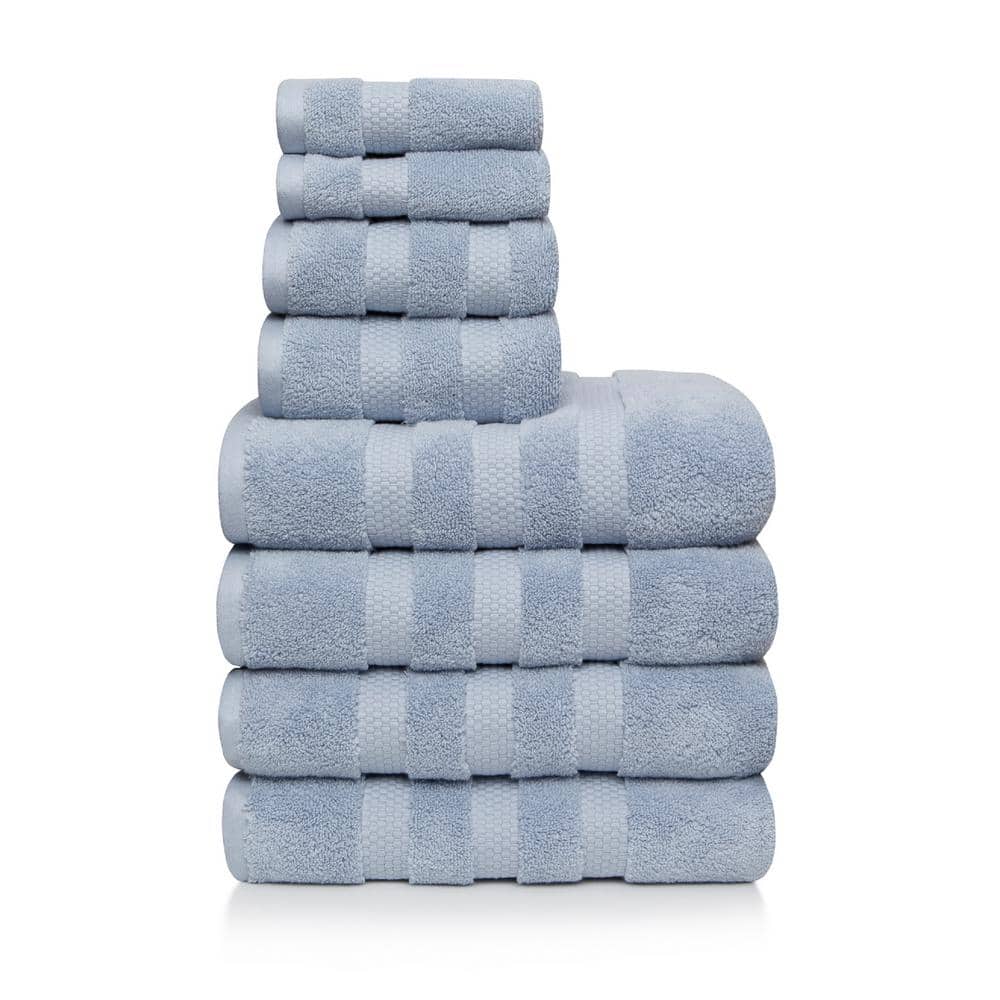 VIVENDI Infinity 8-Piece Spa Blue Solid Cotton Bath Towel Set ...
