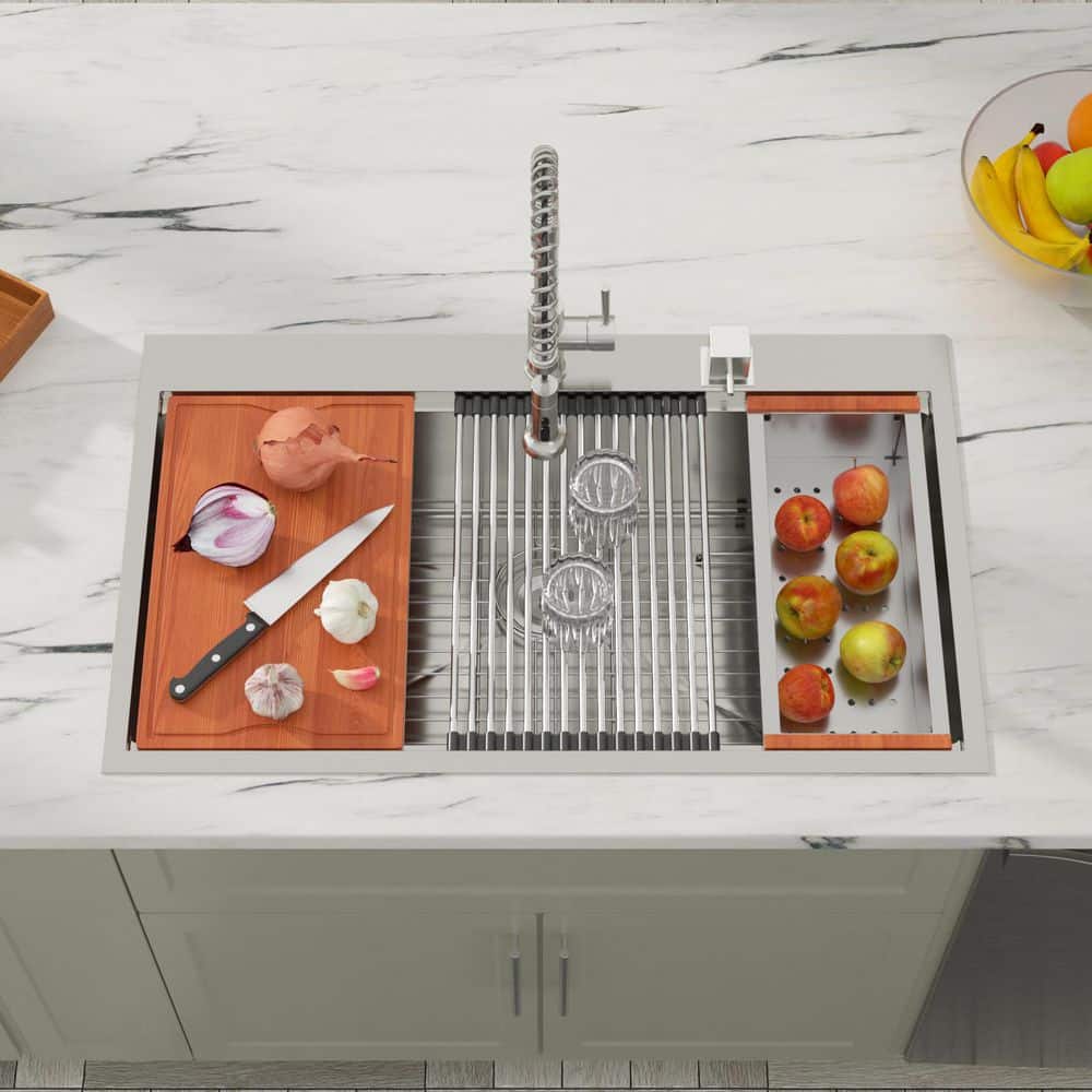 Dcolora 36 in. Drop In 16 Gauge 304 Stainless Steeel Kitchen Sink Extra ...