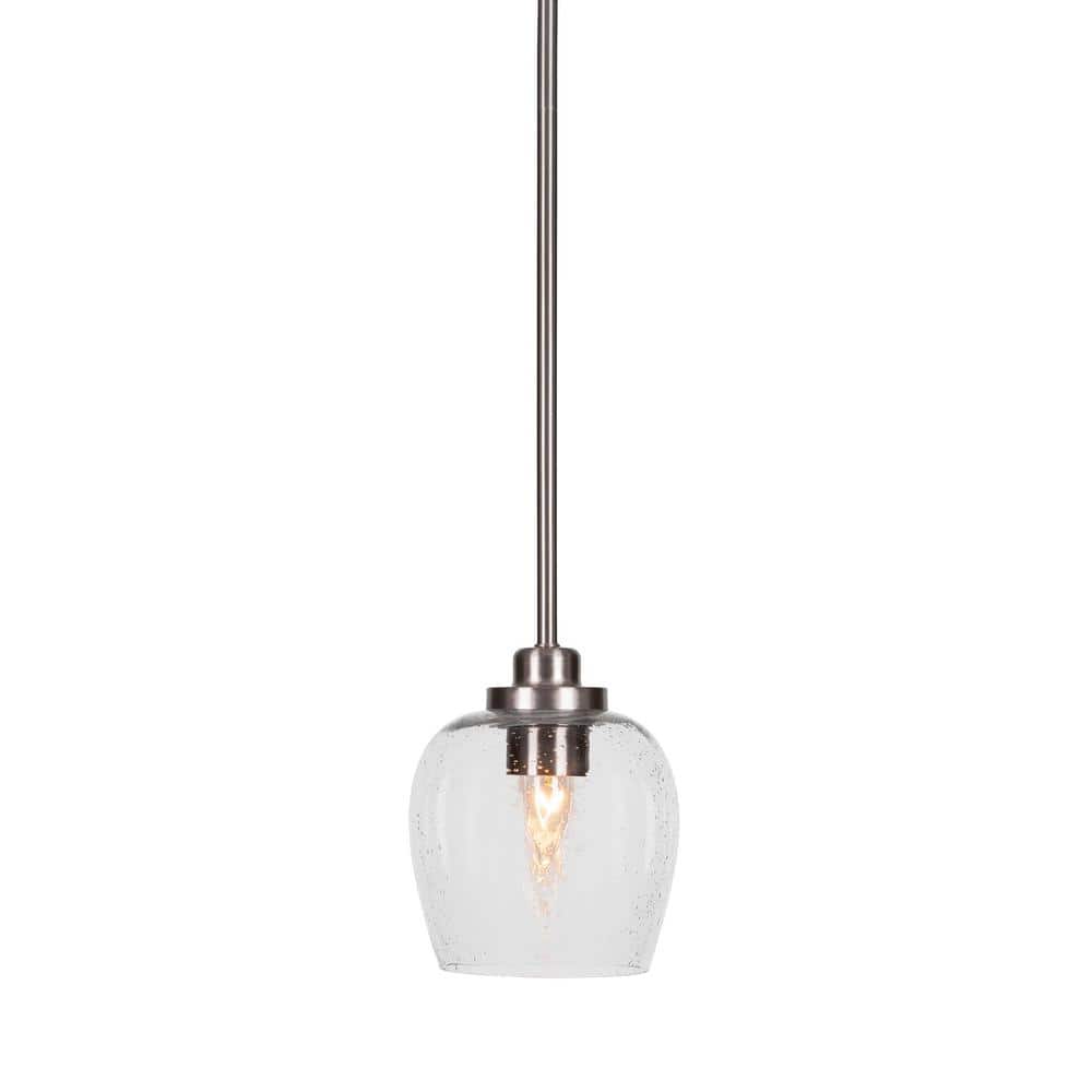Monroe 100-Watt 1-Light Brushed Nickel Shaded Pendant Light with Clear ...