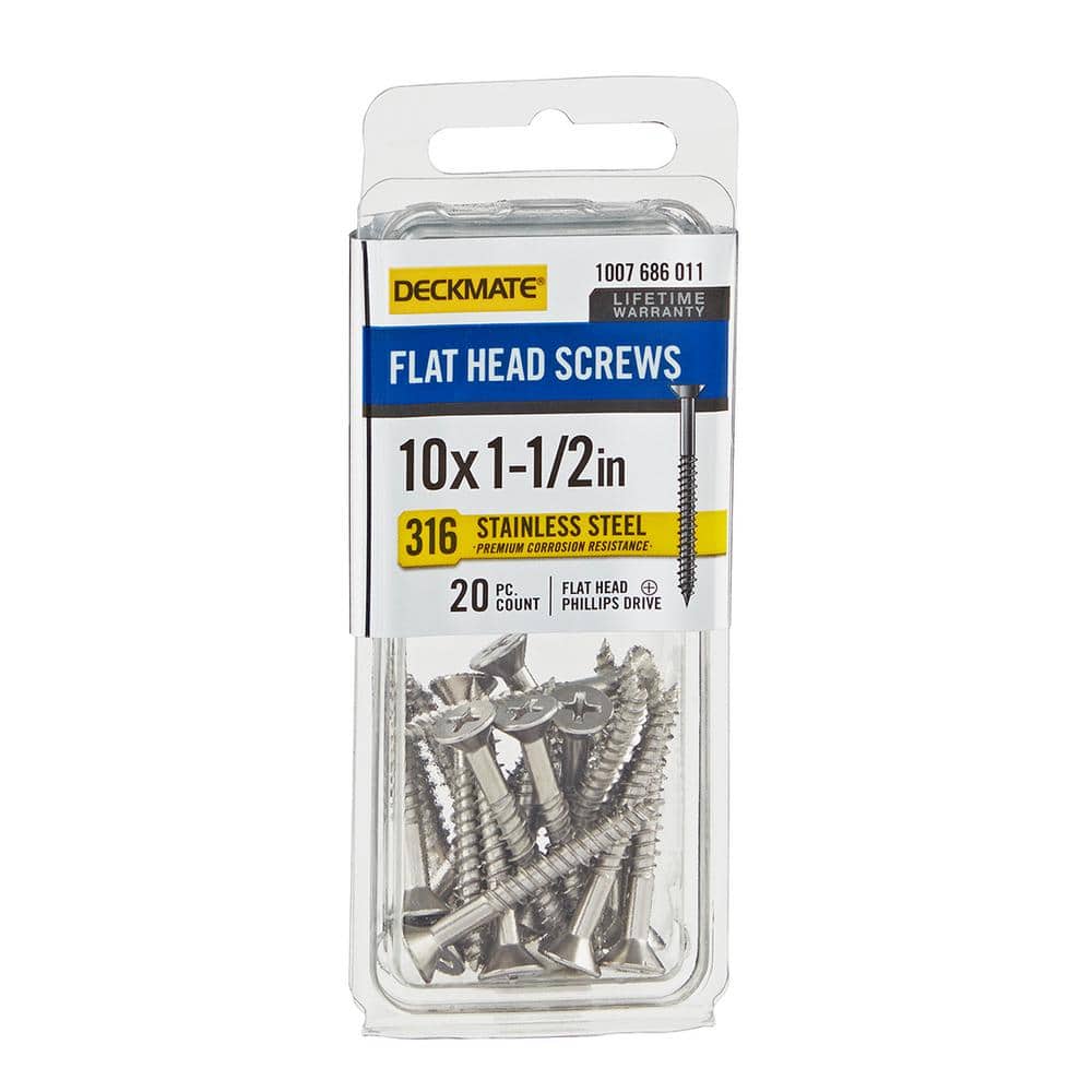 DECKMATE Marine Grade Stainless Steel #10 X 1-1/2 in. Flat Head ...