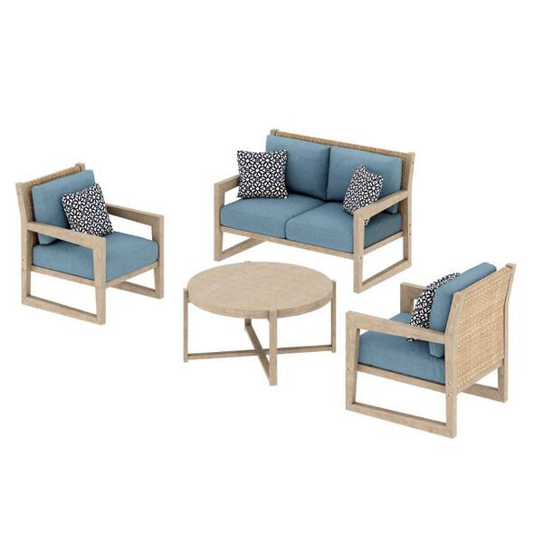 CORVUS Antique White 4-Piece Acacia Wood Patio Conversation Set with ...