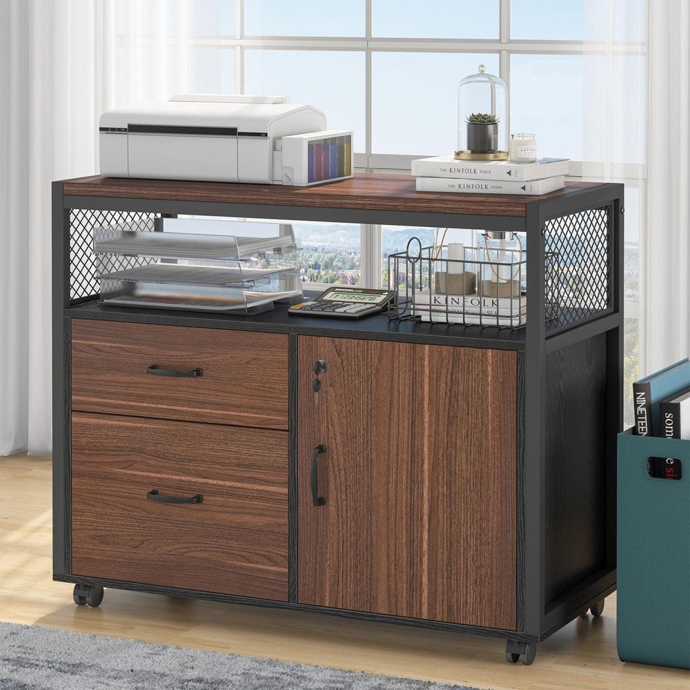 BYBLIGHT Atencio 2-Drawers Deep Brown and Black Engineered Wood 31.4 in ...