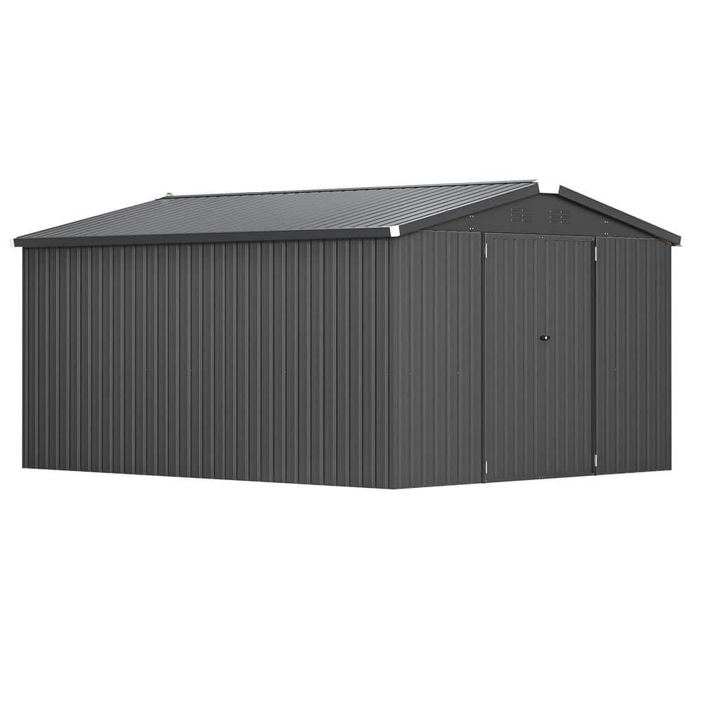 AECOJOY 10 ft. W x 14 ft. D Metal Shed with Double Lockable Doors, Dark ...