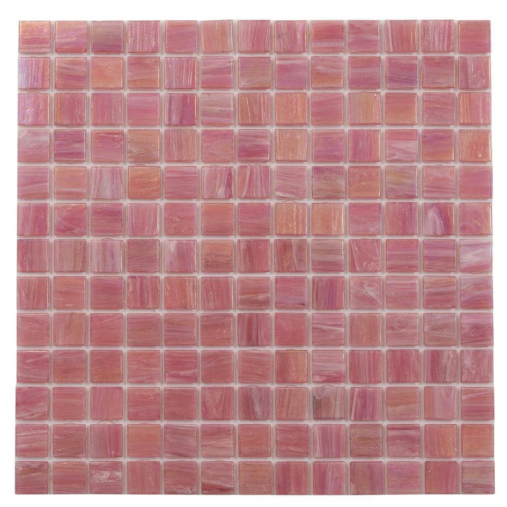 Apollo Tile Nacreous 12 in. x 12 in. Glossy Punch Pink Glass Mosaic ...