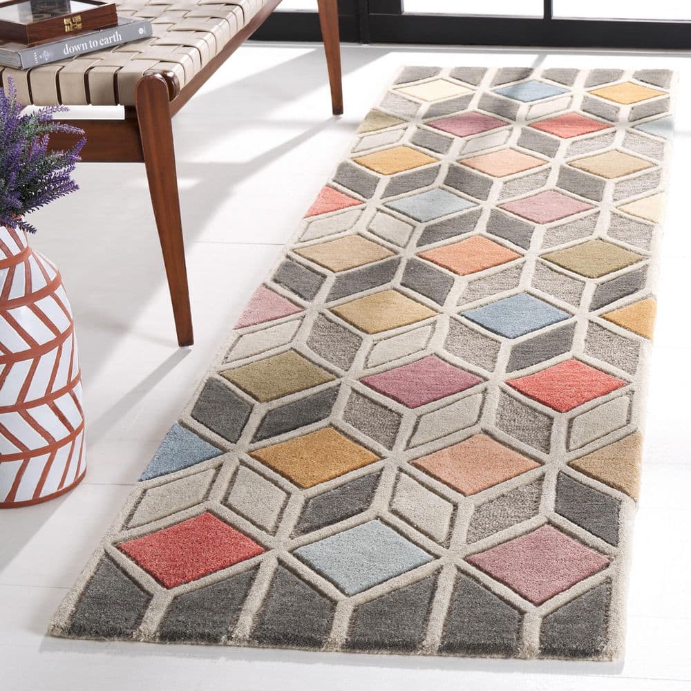 SAFAVIEH Rodeo Drive 2 ft. x 8 ft. Gray/Beige Isometric Illusion Runner ...