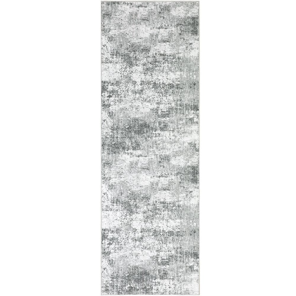 HaiiMeid Mist Grey 2 ft. x 8 ft. Modern Abstract Area Rug X23IU0041H ...