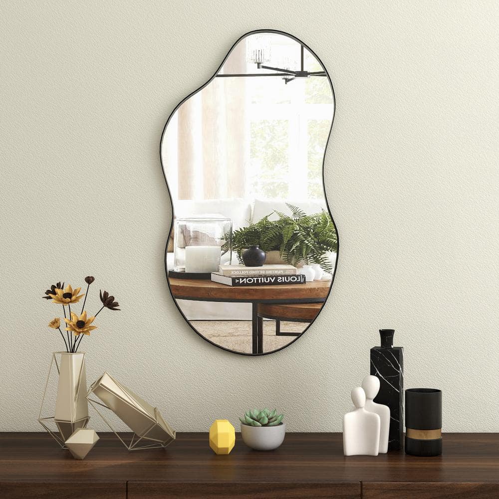 THKSHOUZ 22 in. W x 36 in. H Irregular Wall Mirror in Black Decorative ...