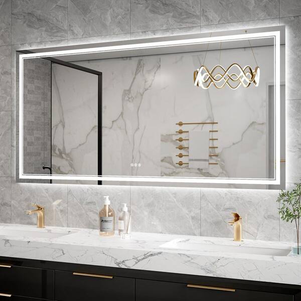 AZDHOME 32 in. W x 72 in. H Rectangular Frameless LED Anti-Fog Wall ...