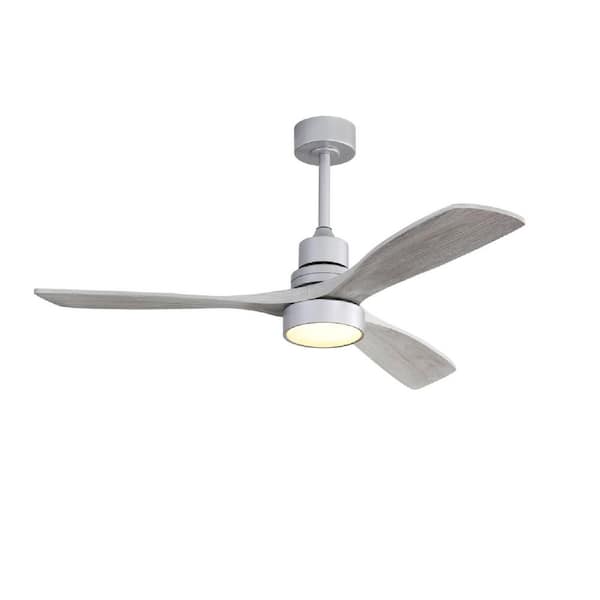 FIRHOT 52 in. Smart Indoor Silver Ceiling Fan with LED Light and Remote ...