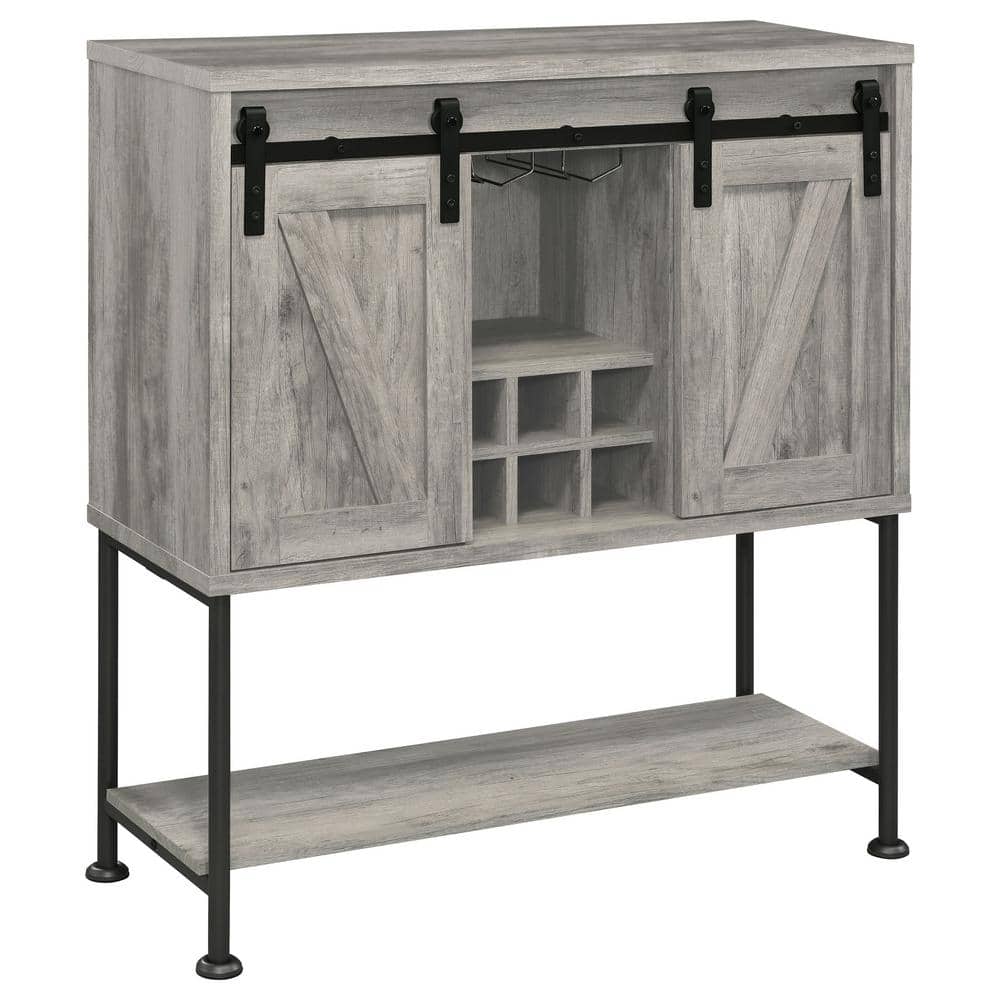 Coaster Claremont Gray Driftwood 44.25 in. H Sliding Door Bar Cabinet ...