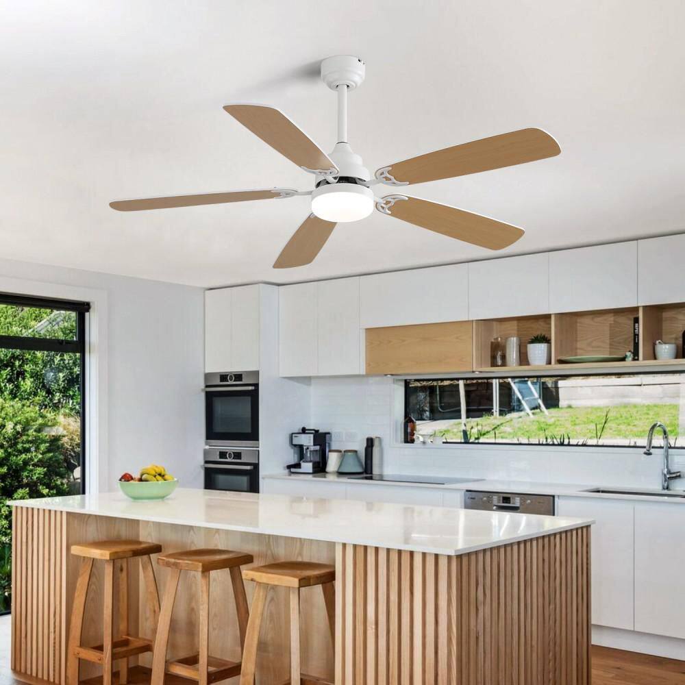 Basdien 52 in. White Smart Ceiling Fans with Lights and Remote Control ...