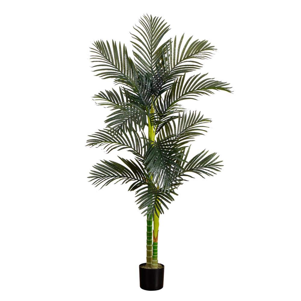 Nearly Natural 6 ft. Artificial Double Stalk Golden Cane Palm Tree ...