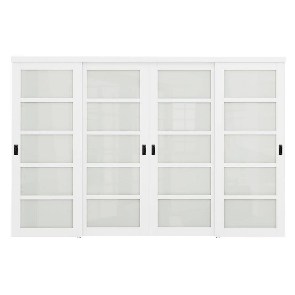 ARK DESIGN 120 in. x 80 in. 5-Lite Tempered Frosted Glass Primed White Glass Interior Closet ...