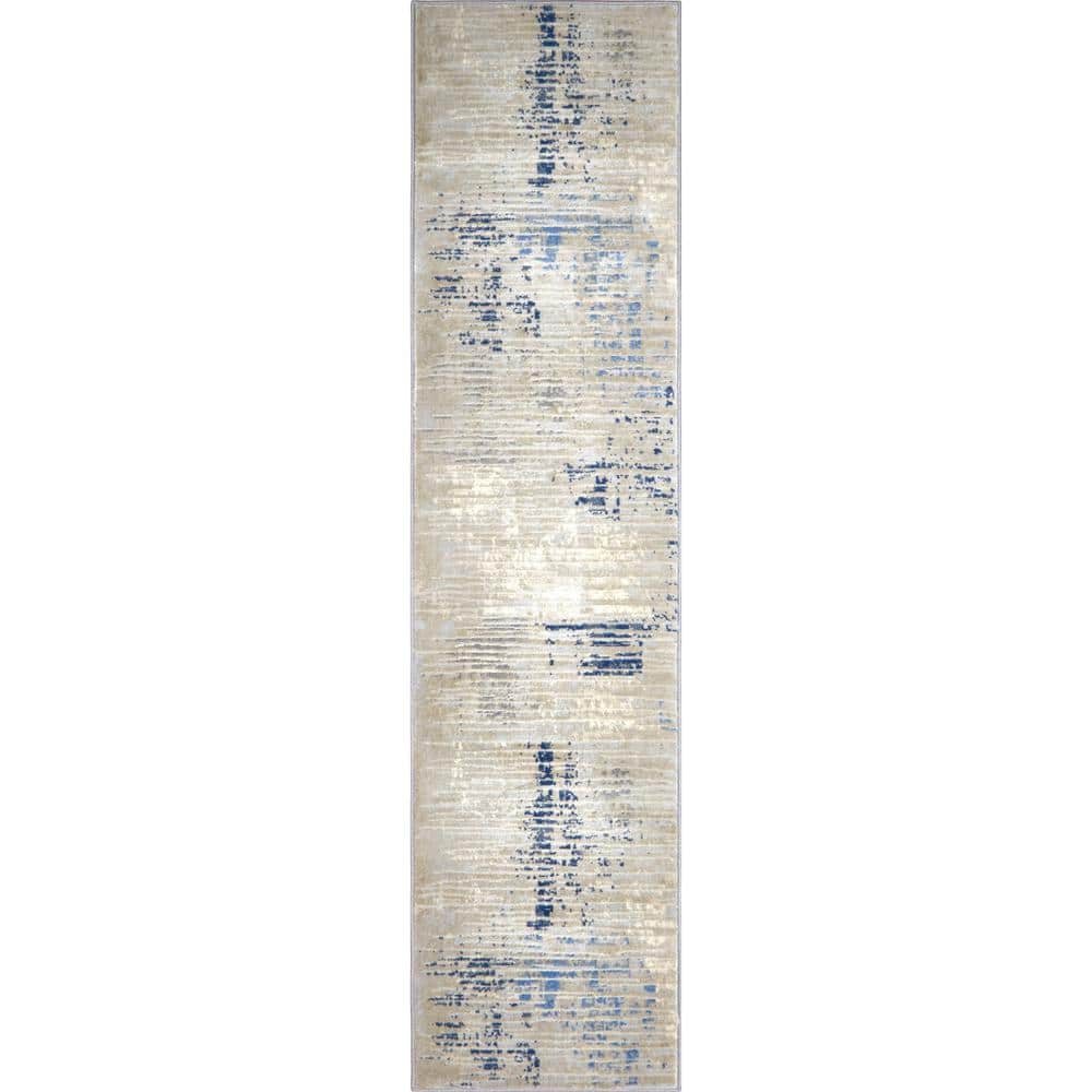 Melrose Lorenzo Grey/Blue 2 ft. x 7 ft. Indoor Runner Rug 4-7059-705 ...