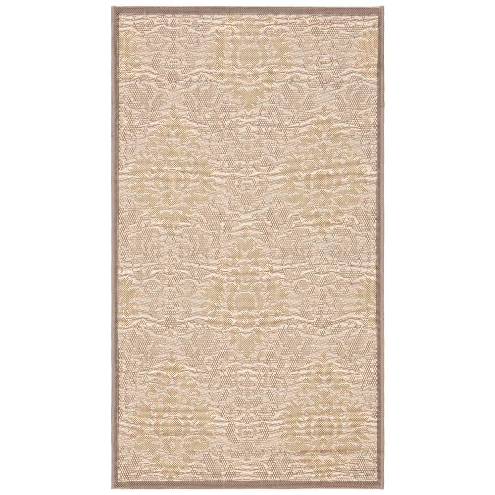 SAFAVIEH Courtyard Beige/Dark Beige Doormat 3 ft. x 5 ft. Border Indoor ...